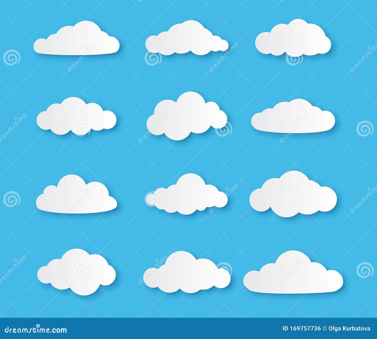 Paper Cloud. Different Clouds On Blue Sky In Origami Design, Cut Paper ...