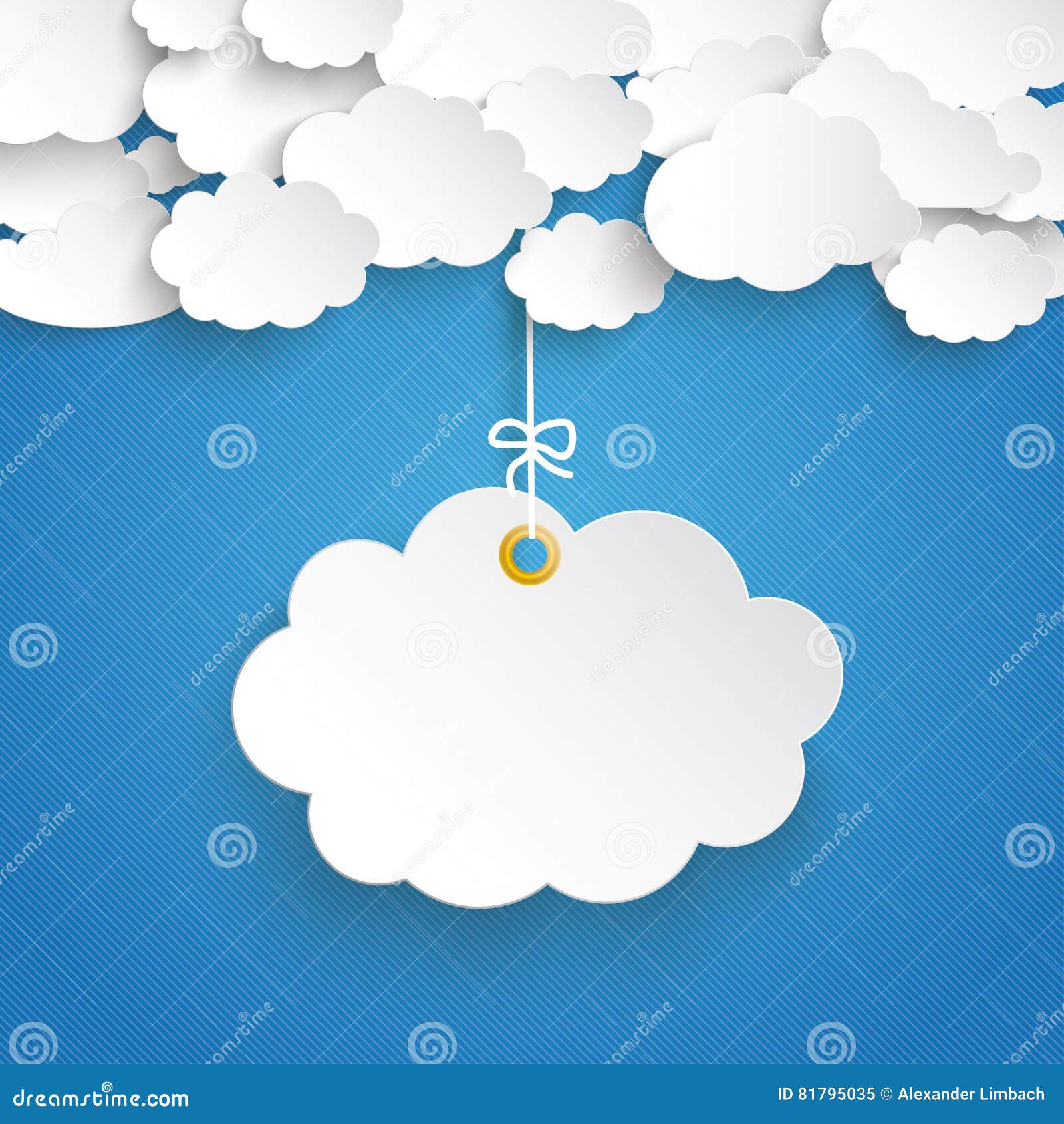 Paper Clouds Striped Blue Sky Cloud Sticker Stock Vector - Illustration ...