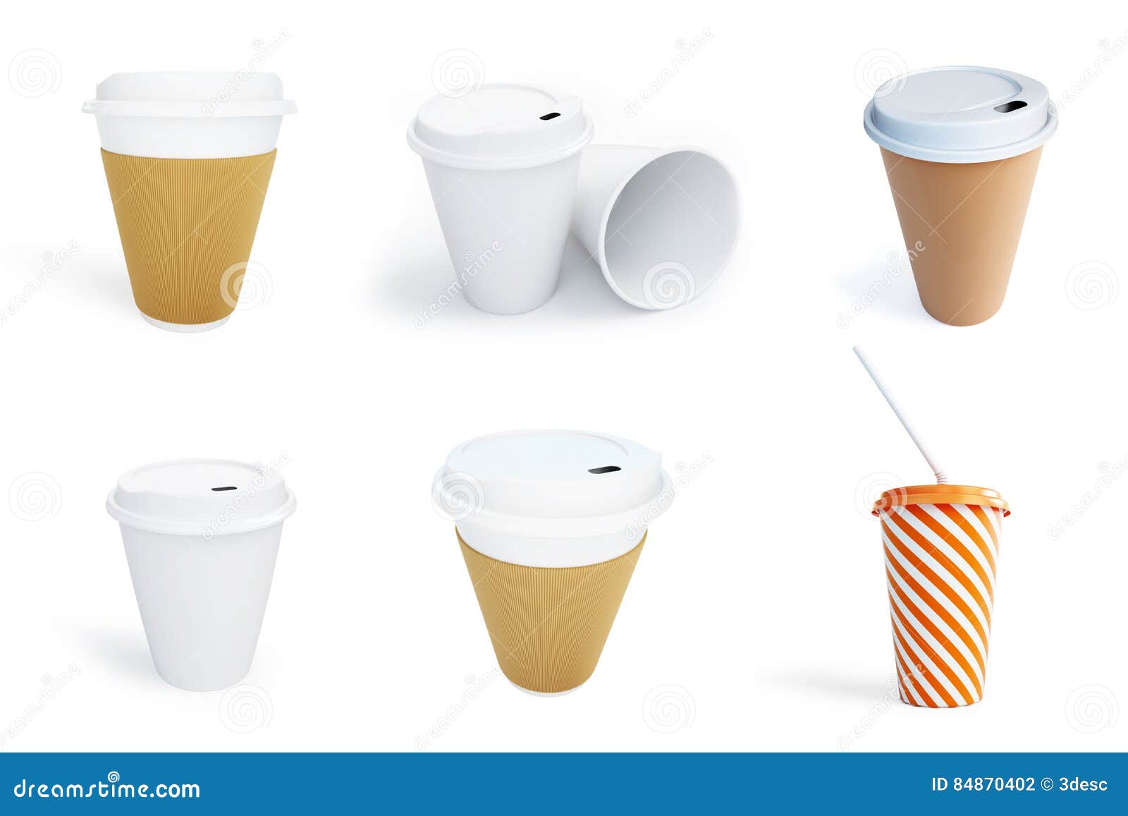 Paper Coffee Cup Set Isolated on White Background. Stock Illustration ...