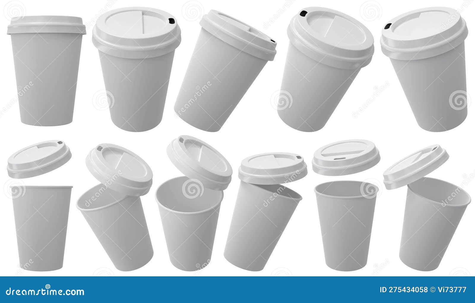 Paper Coffee Cups with White Lid. Open and Closed Disposable Paper Cup ...
