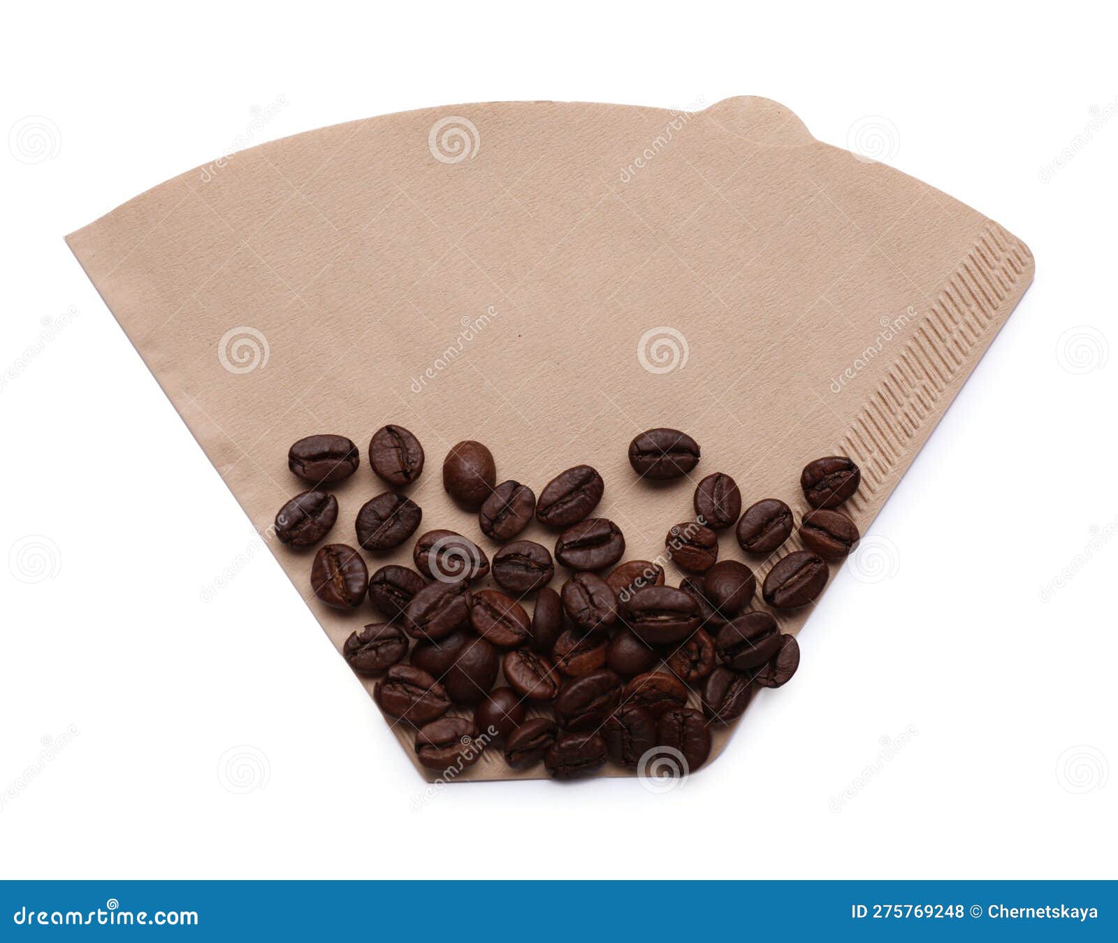 Paper Coffee Filter and Beans Isolated on White, Top View Stock Photo ...