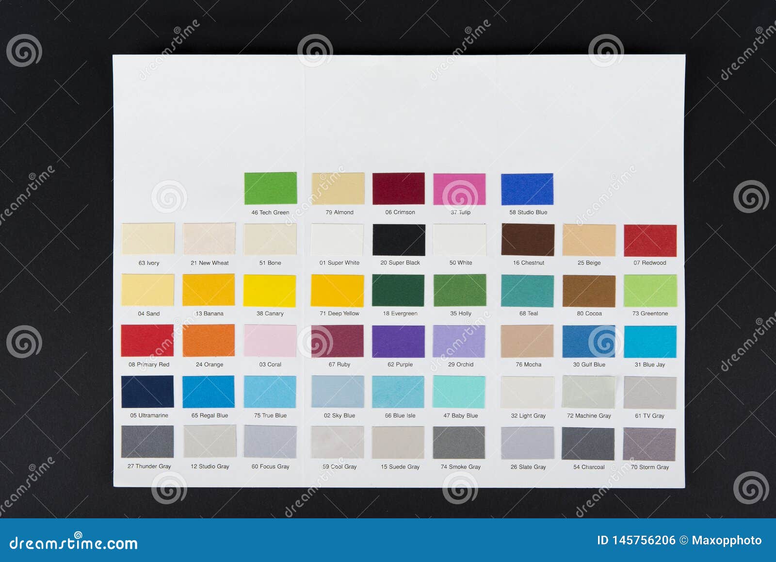 Paper Color Sampler with Numbers on Black. Stock Photo - Image of ...