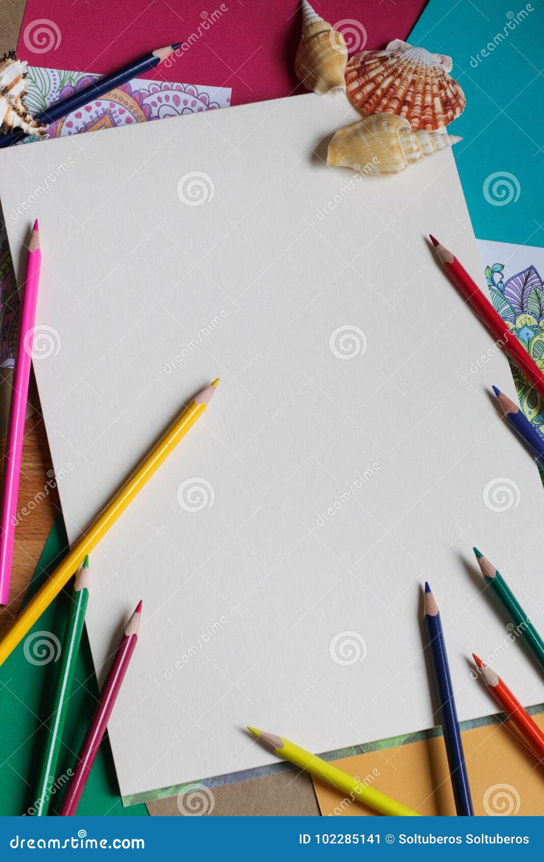 Paper and colored pencils stock image. Image of edging - 102285141