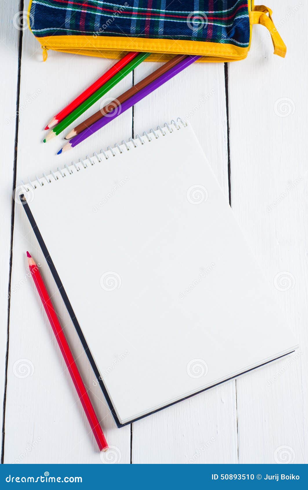 Paper and Colorful Pencils on the Table. View from Above Stock Photo ...