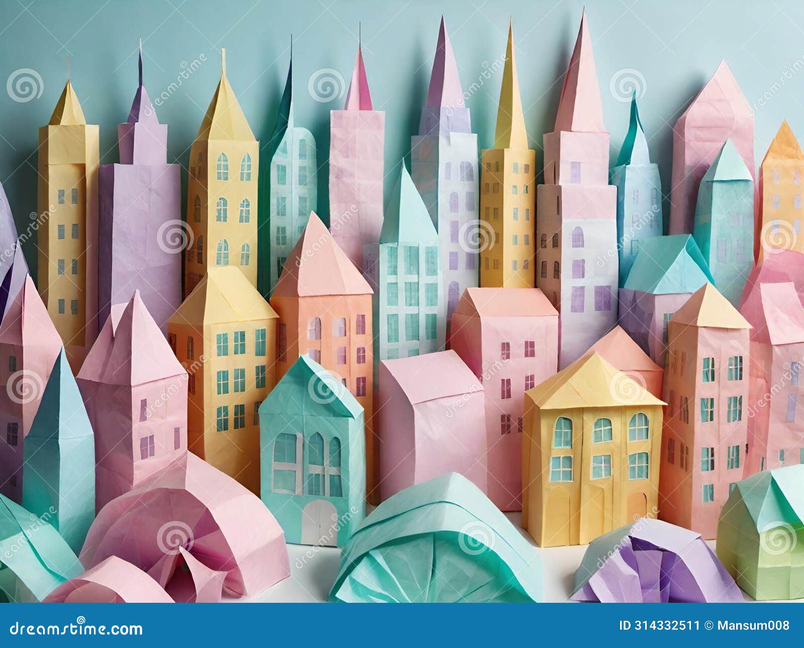 Paper Craft on a Colorful Town Background Stock Illustration ...