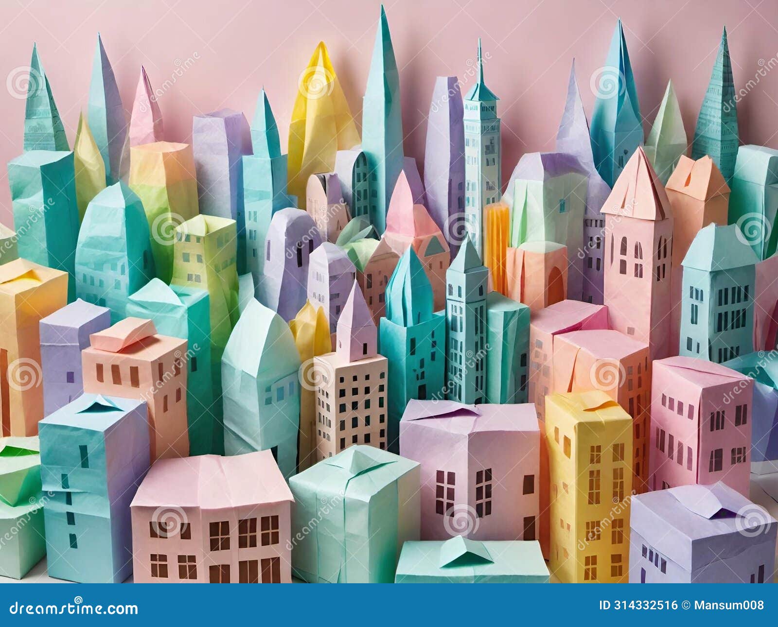 Paper Craft on a Colorful Town Background Stock Illustration ...