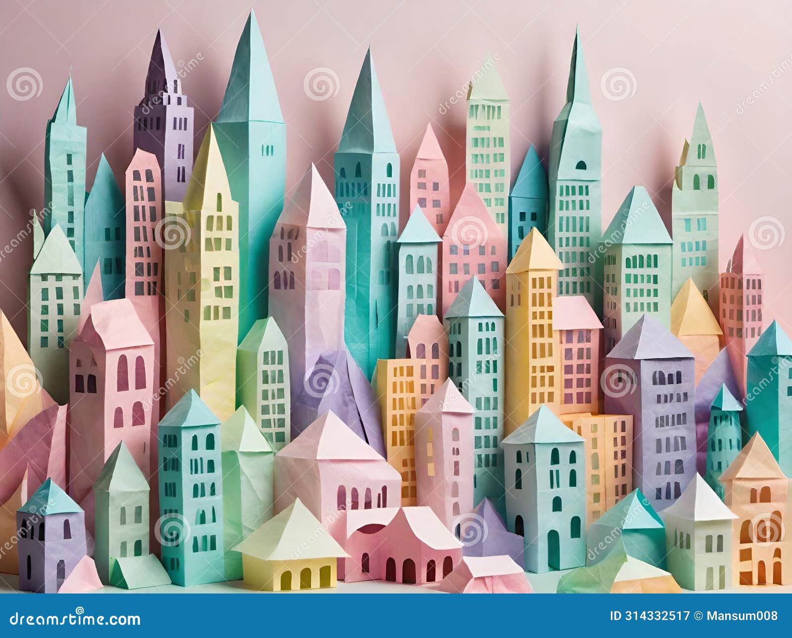 Paper Craft on a Colorful Town Background Stock Illustration ...