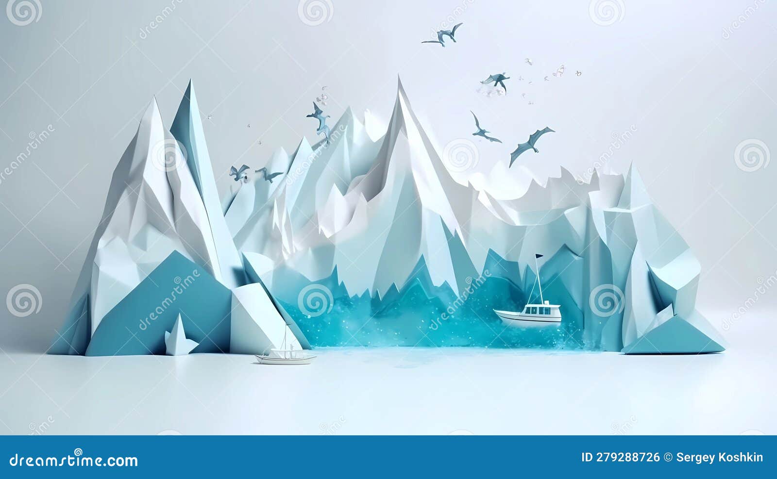 Paper Craft Illustration of Iceberg in Ocean. Stock Illustration ...