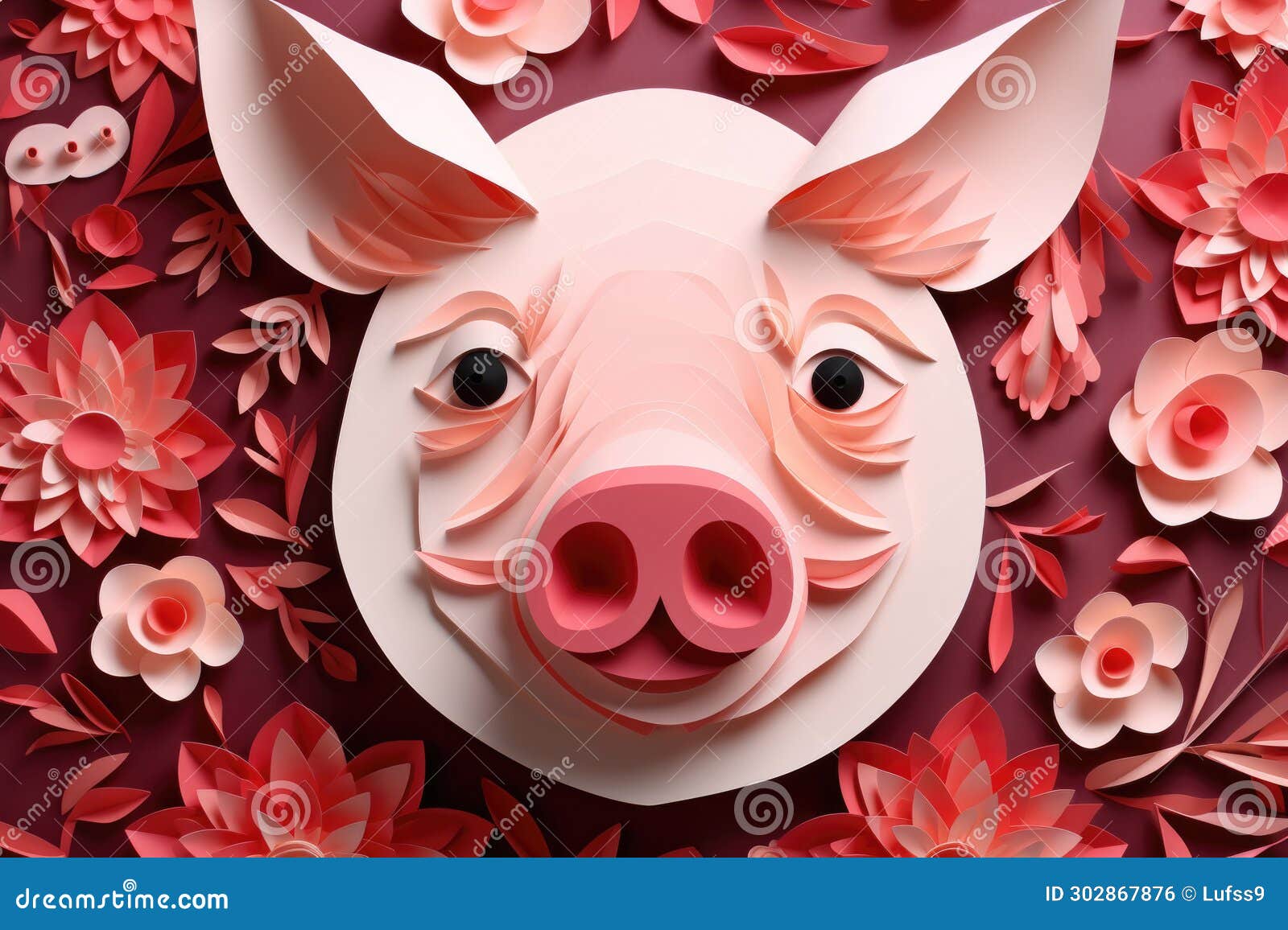 Paper Craft Pig Surrounded by Flowers Stock Photo - Image of joyful ...
