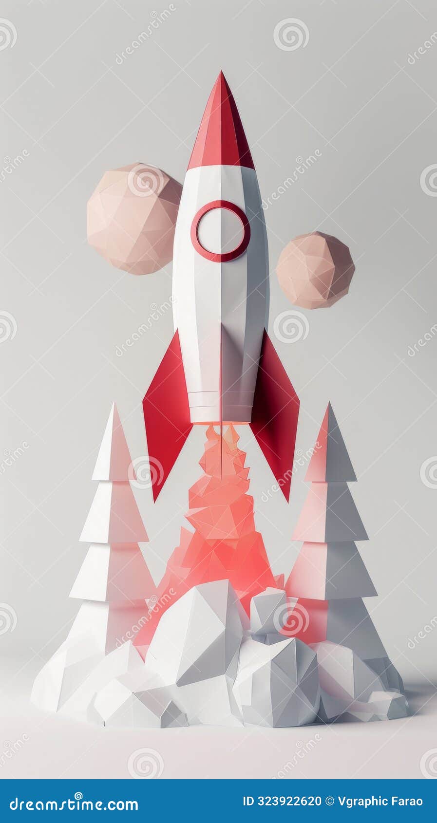 Paper Craft Rocket Launch with Geometric Trees and Planets Stock ...