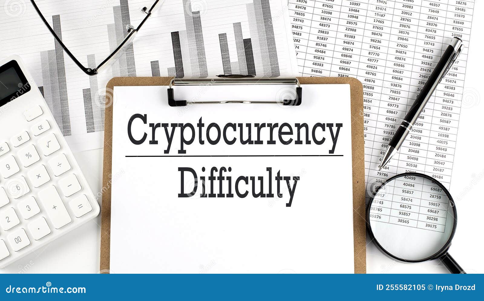 Paper with CRYPTOCURRENCY DIFFICULTY Table on Charts, Business Concept ...