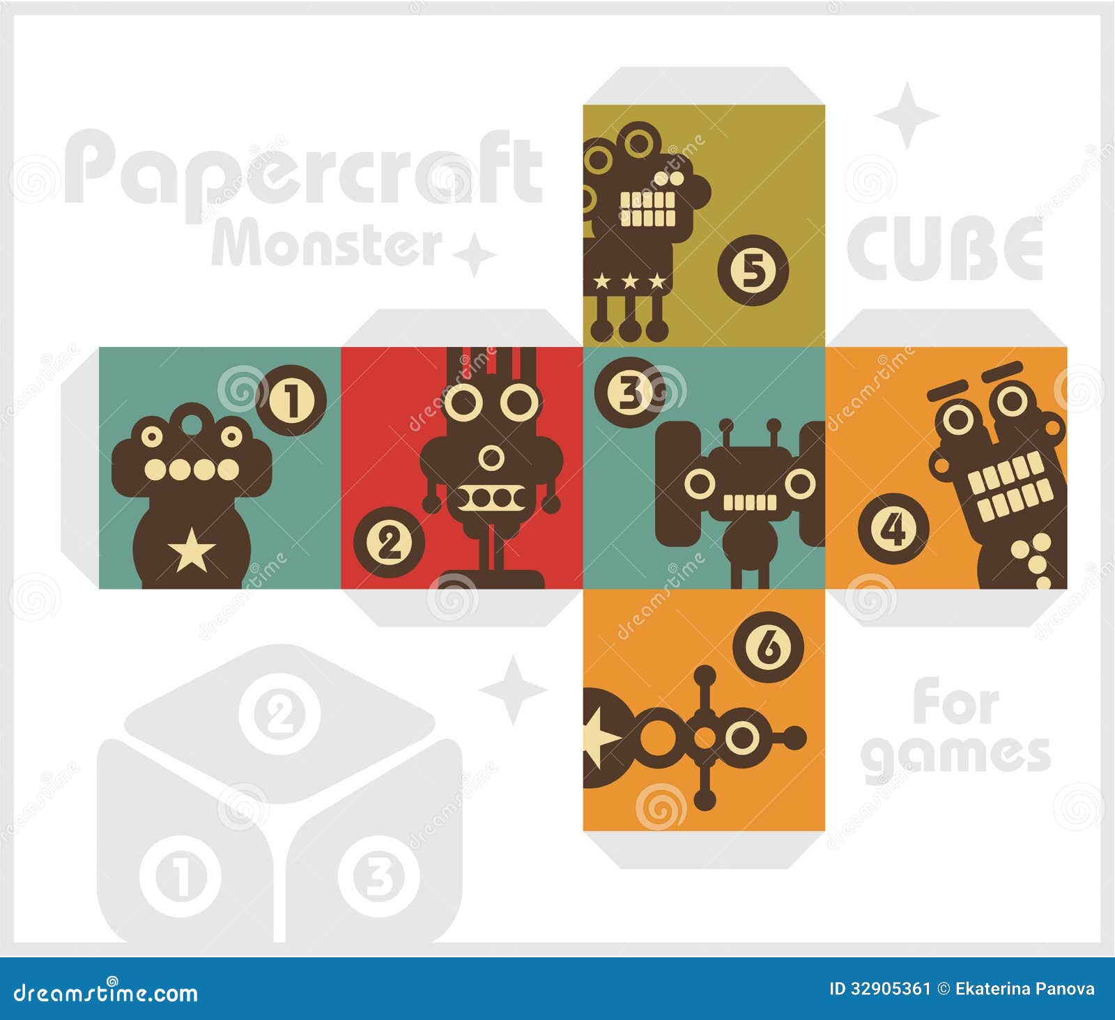 Paper Cube with Monsters for Table Games. Stock Vector - Illustration ...