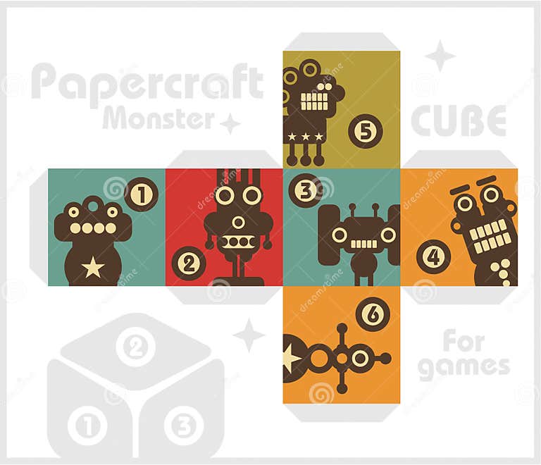 Paper Cube with Monsters for Table Games. Stock Vector - Illustration ...