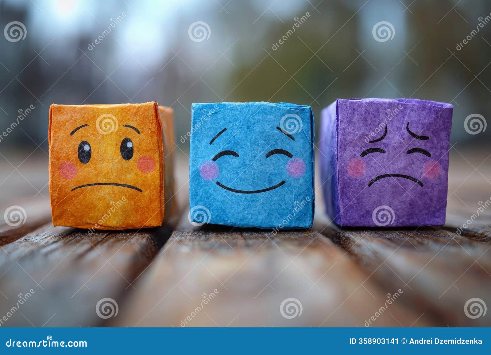 Paper Cubes, Crumpled and Showing Both Happy and Angry Faces ...