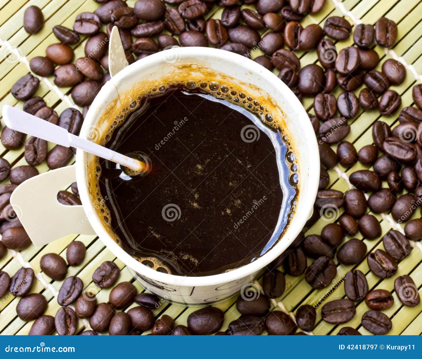 Paper Cup of Black Coffee and Coffee Bean Stock Image - Image of bamboo ...