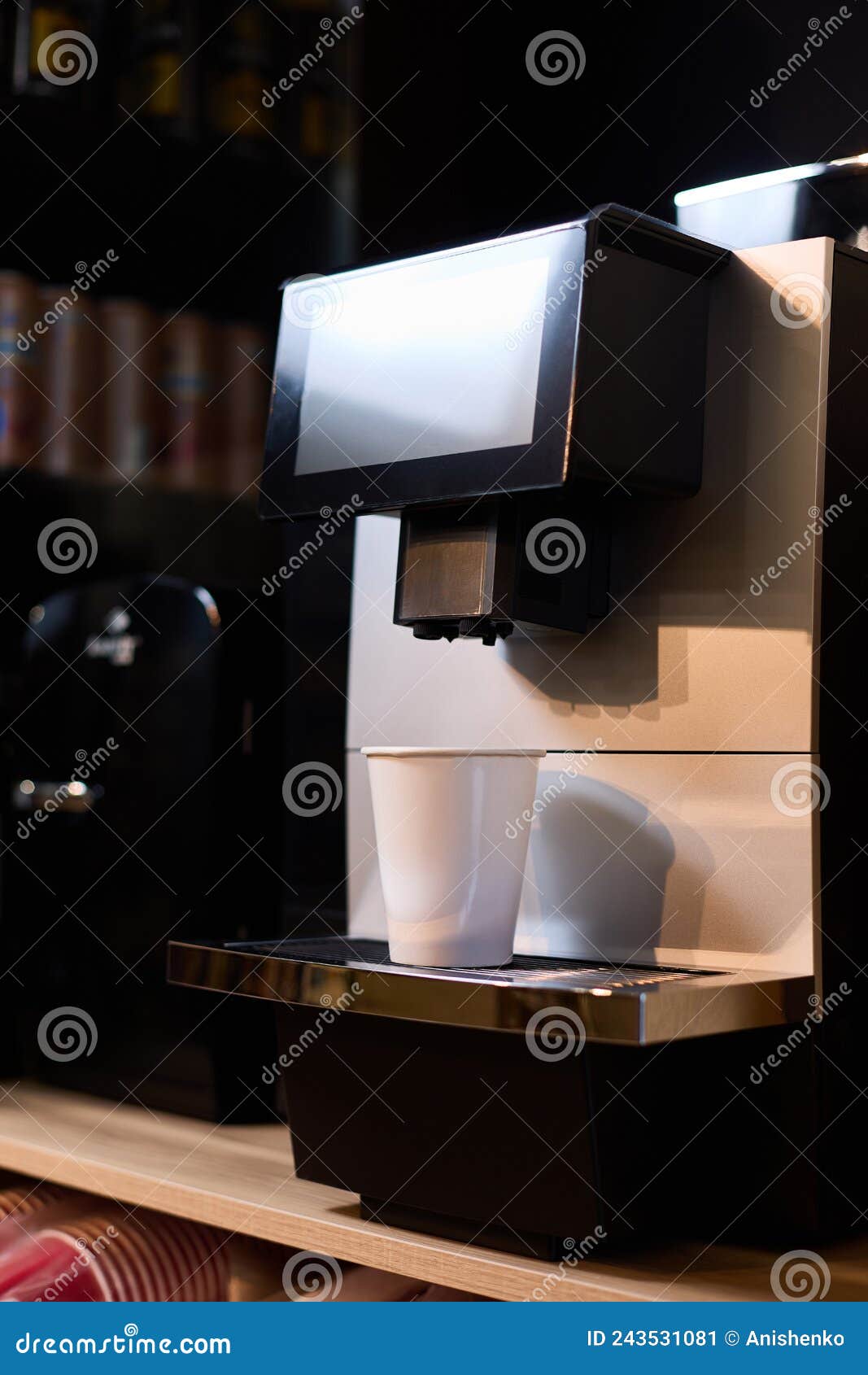 A Paper Cup of Coffee is on the Coffee Machine Stock Image - Image of ...