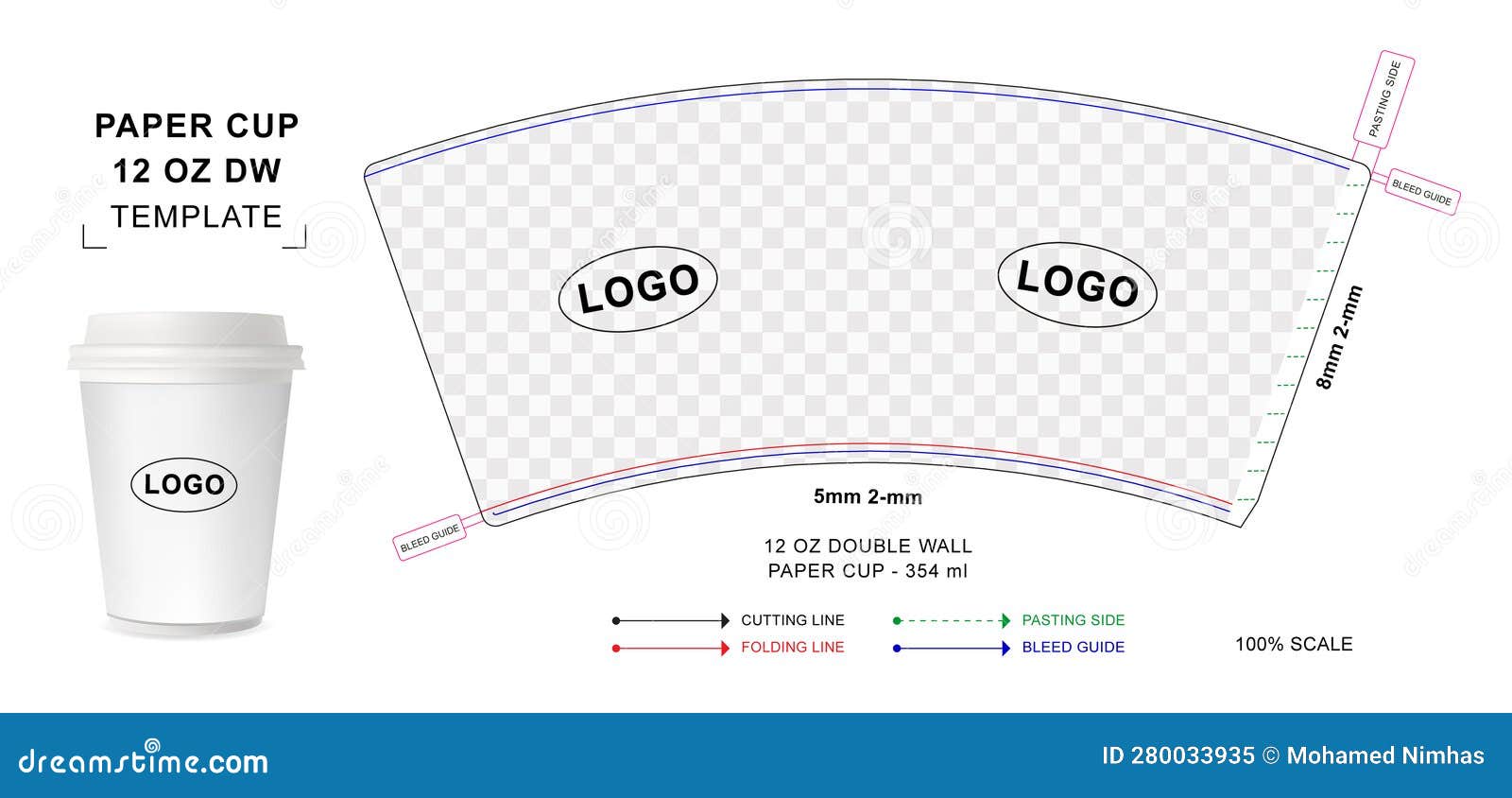 Paper Cup Die Cut Template For 12 Oz Double Wall Hot Drink Paper Cup
