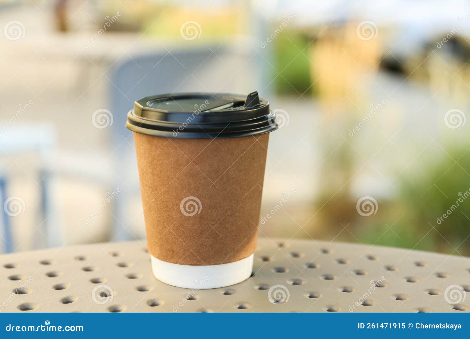 Paper Cup with Hot Coffee on Table Outdoors, Closeup. Takeaway Drink ...