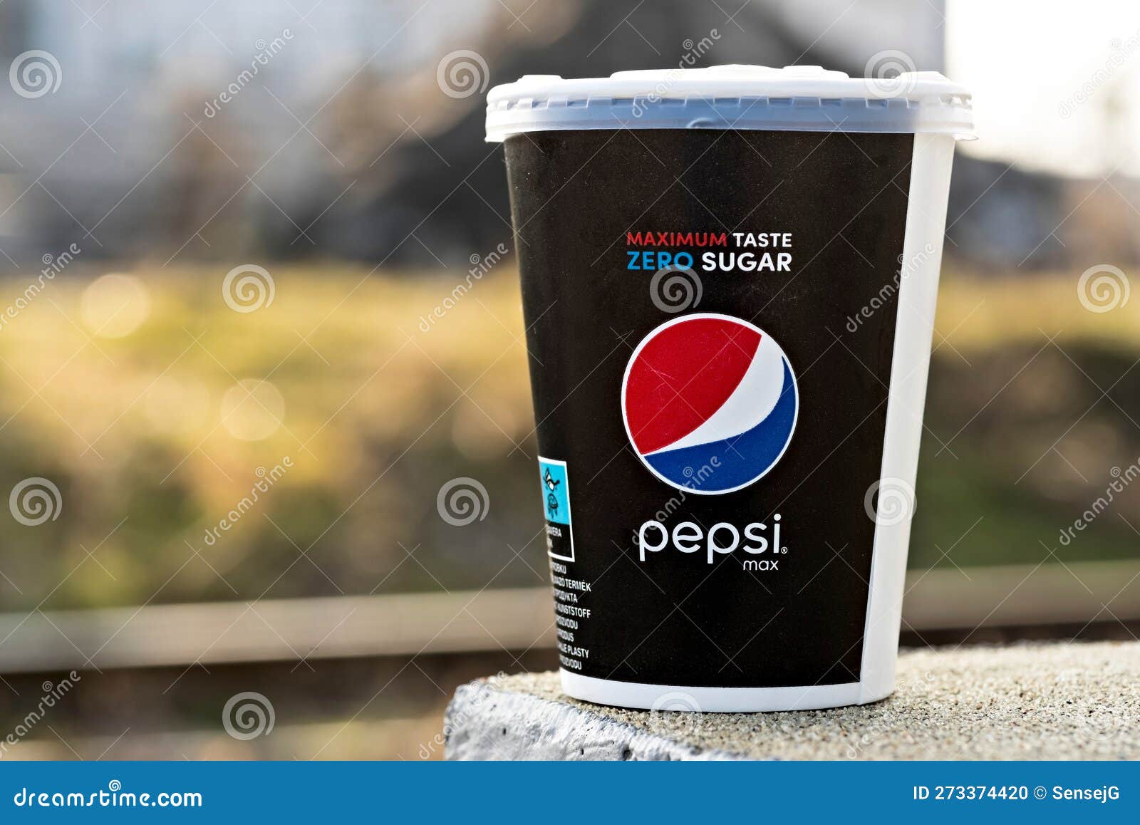 Paper Cup with Pepsi Max Zero Sugar Standing on a Concrete Pedestal ...
