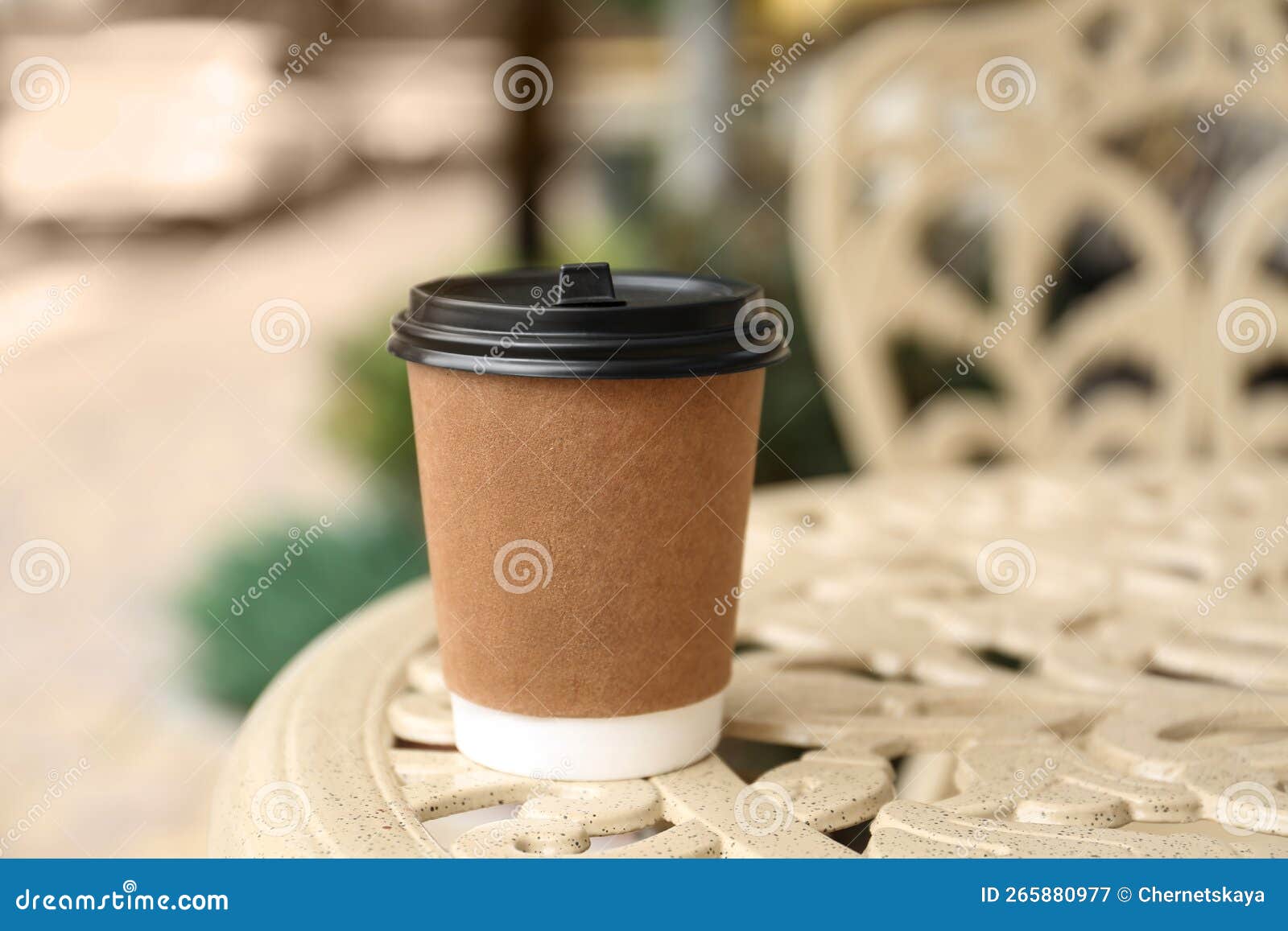 Paper Cup on Table in Outdoor Cafe. Coffee To Go Stock Image - Image of ...