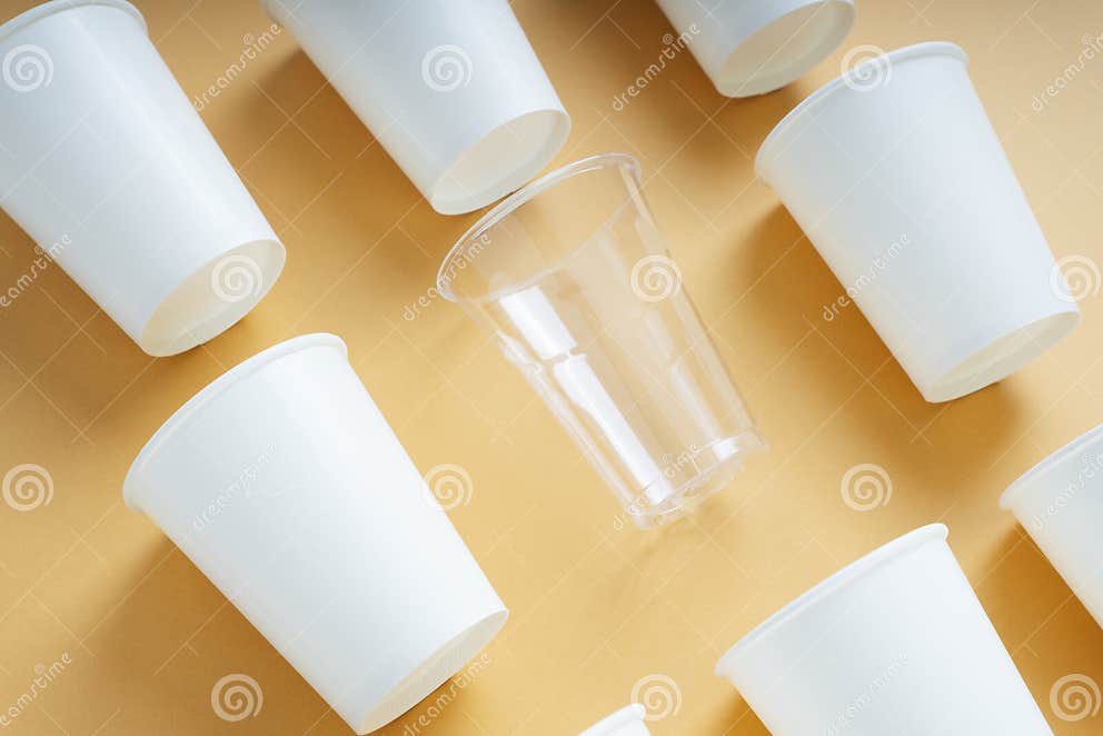 Paper Cups Surrounded Transparent Plastic Cup. Stop Using Plastic ...