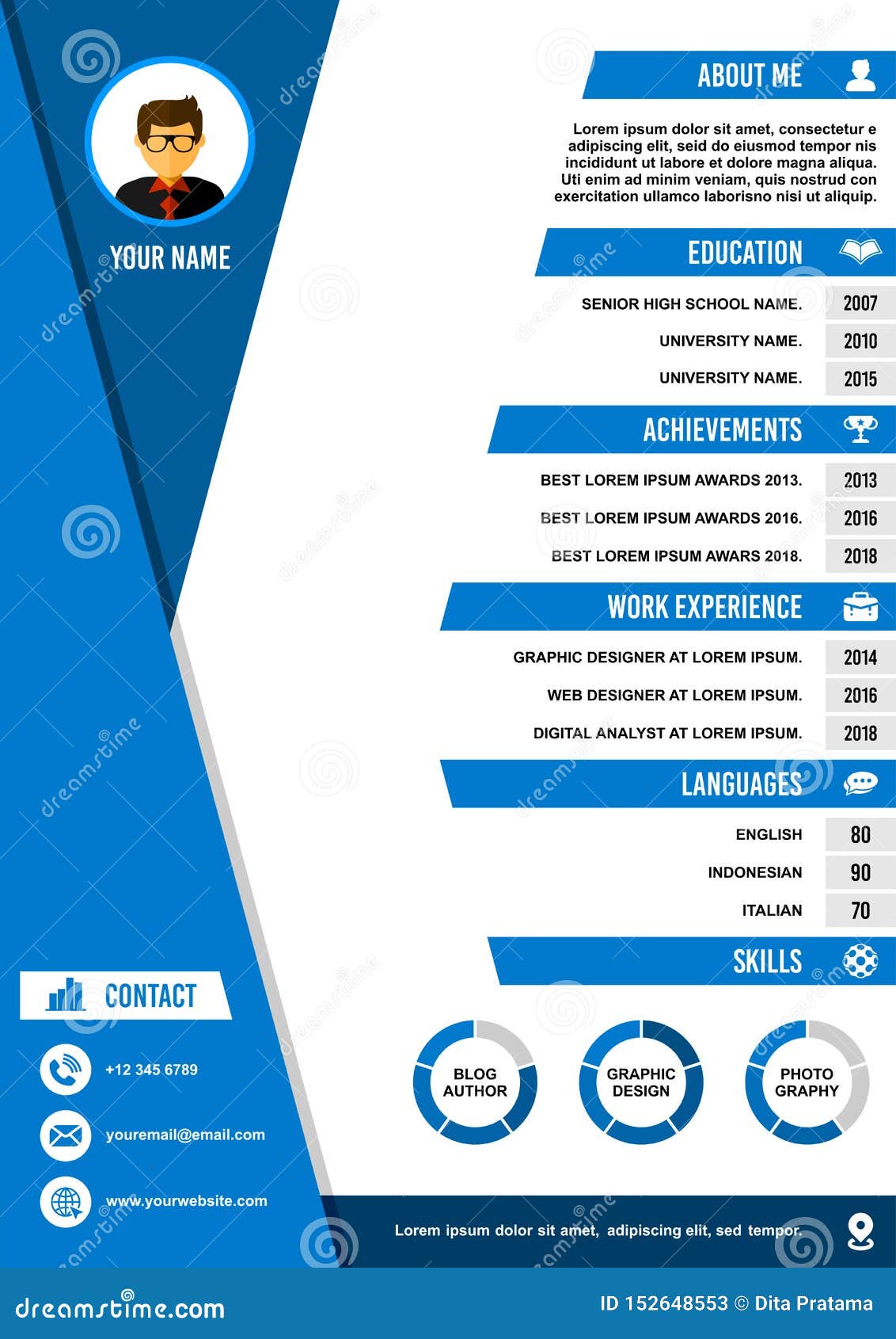 A4 Curriculum Vitae / Resume Design Template Vector. Stock Illustration ...