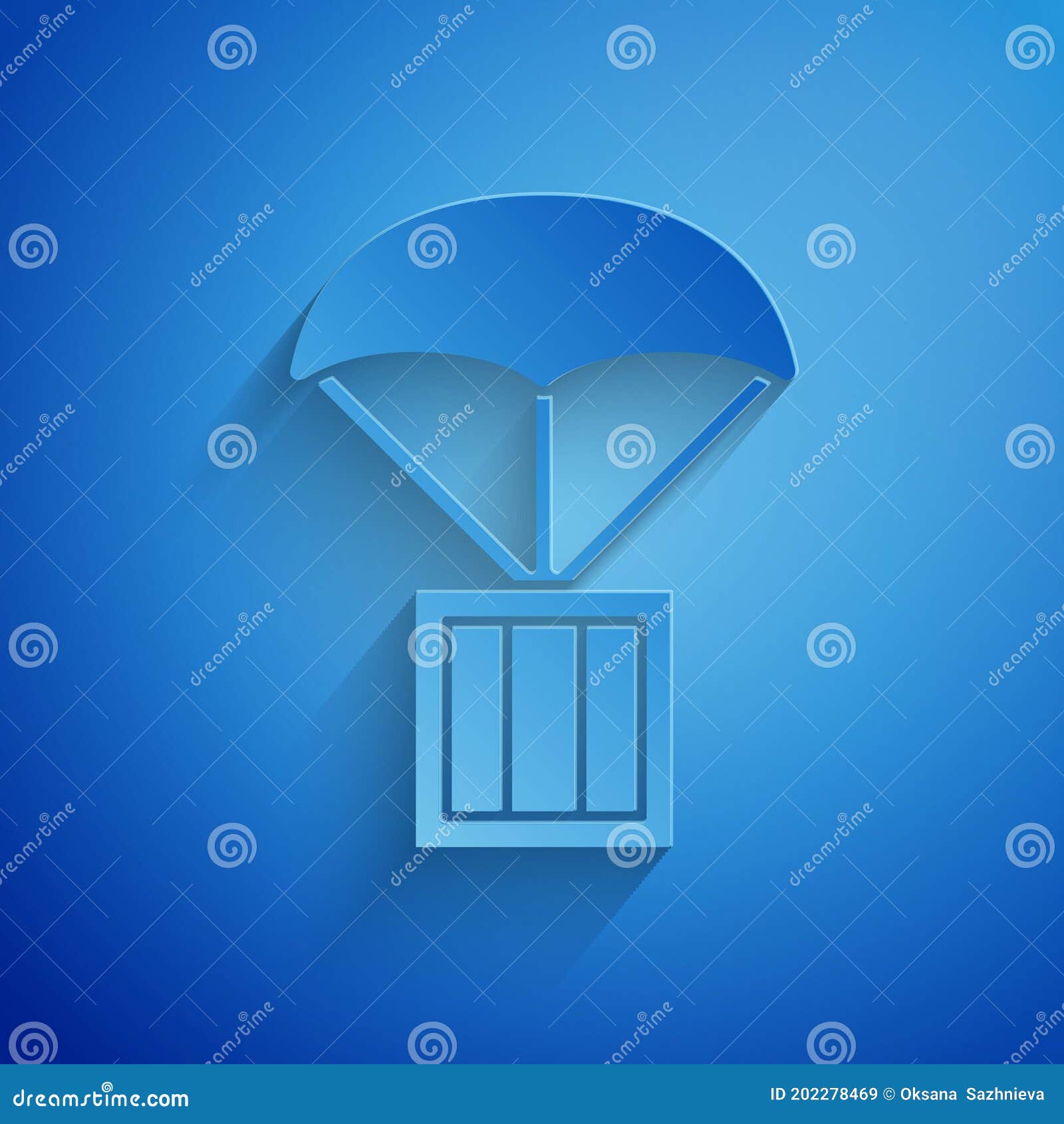 Paper Cut Airdrop Box Icon Isolated on Blue Background. Paper Art Style ...