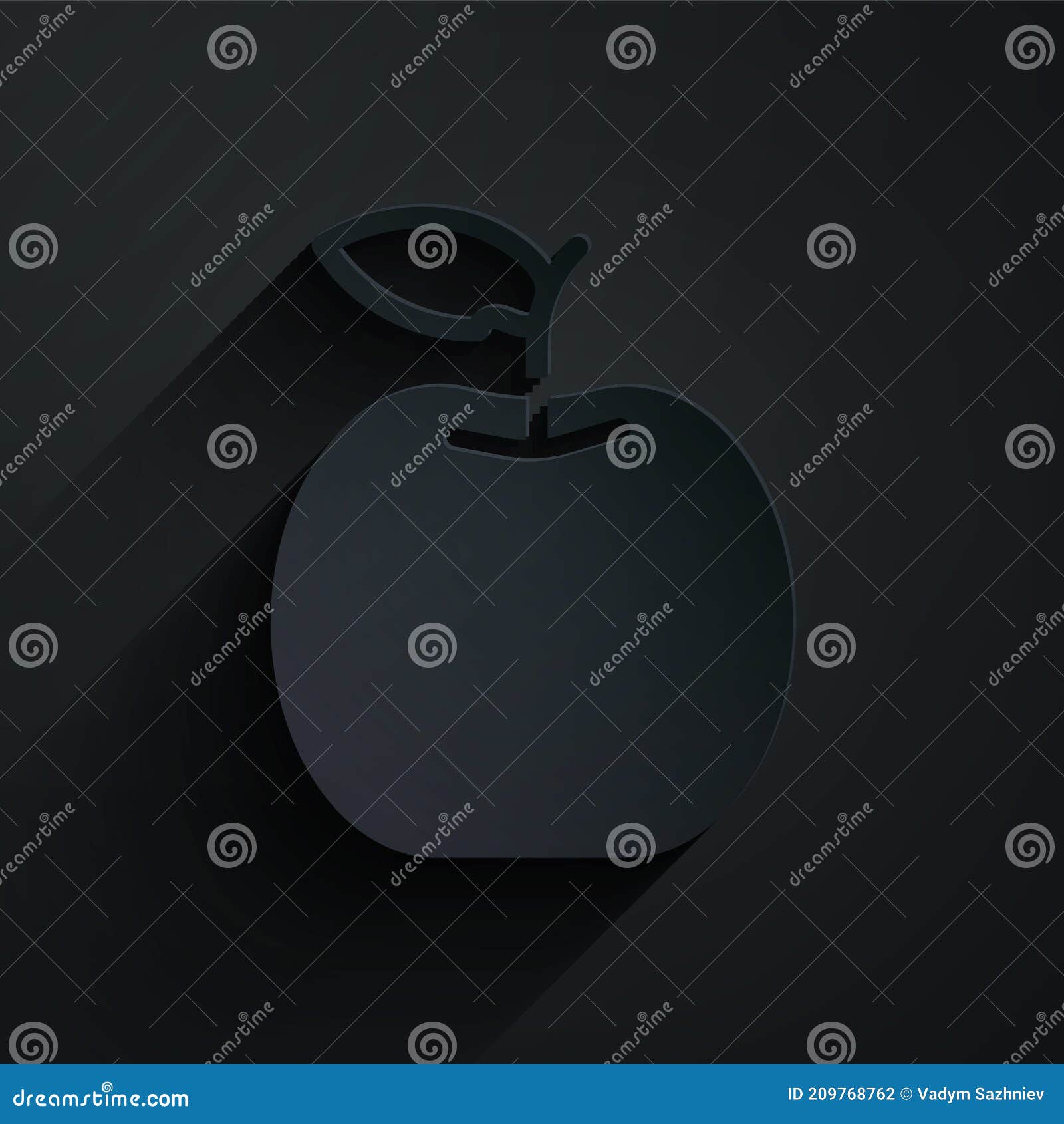 Paper Cut Apple Icon Isolated on Black Background. Fruit with Leaf ...