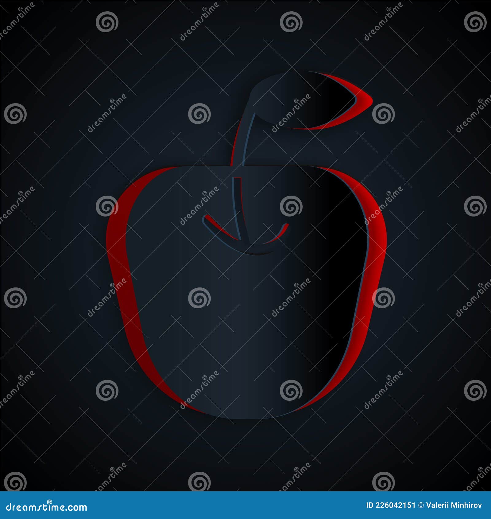 Paper Cut Apple Icon Isolated on Black Background. Fruit with Leaf ...