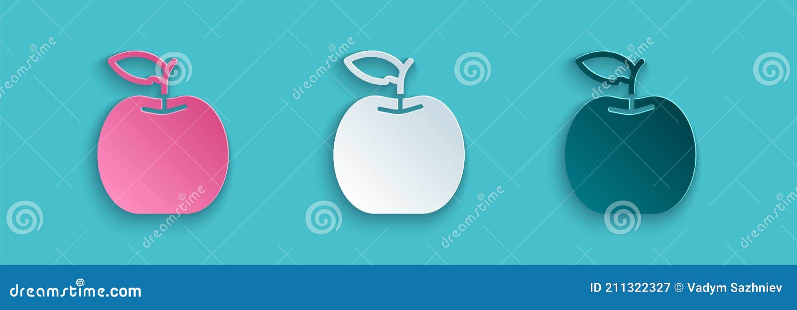 Paper Cut Apple Icon Isolated on Blue Background. Fruit with Leaf ...
