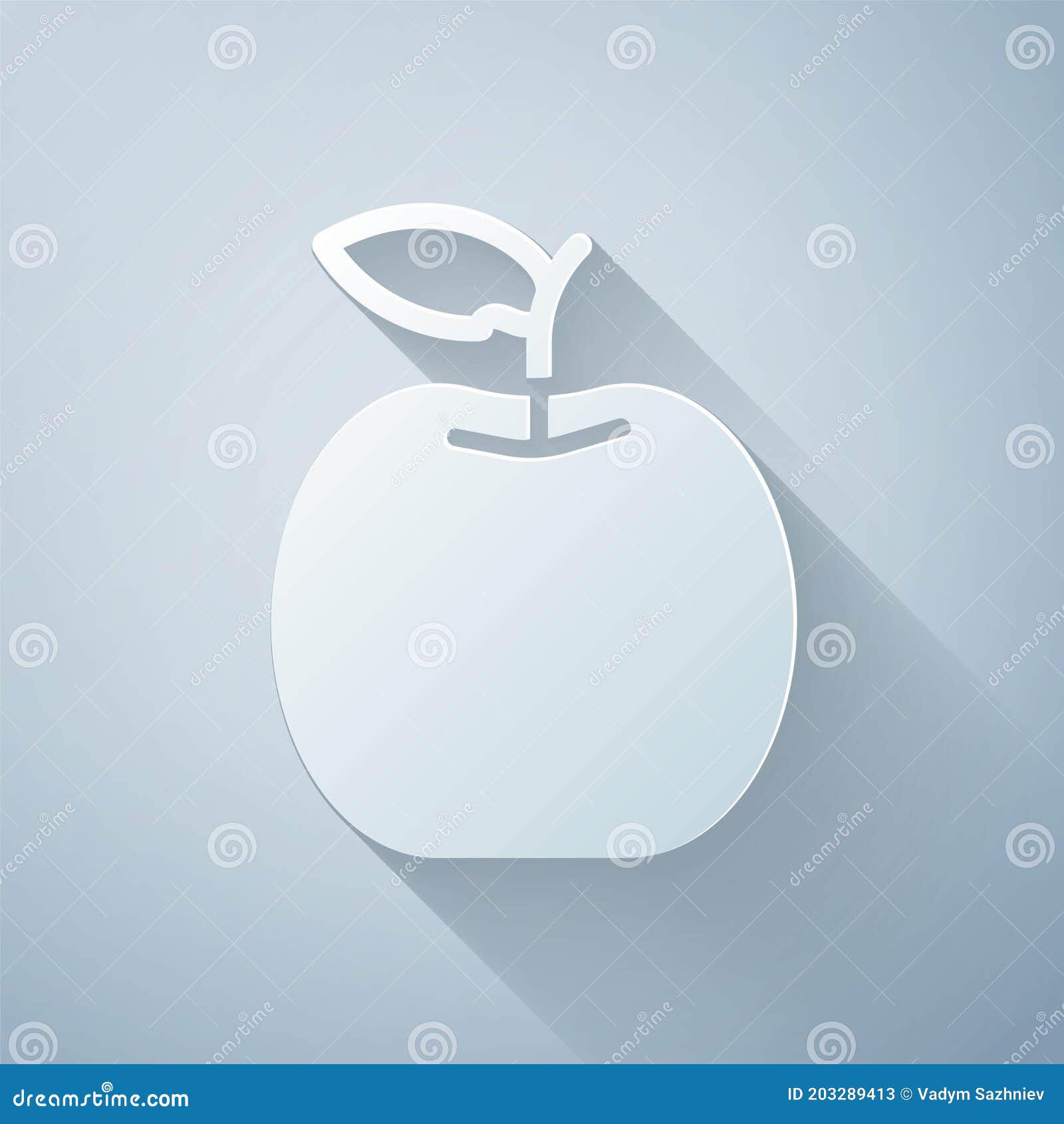 Paper Cut Apple Icon Isolated on Grey Background. Fruit with Leaf ...