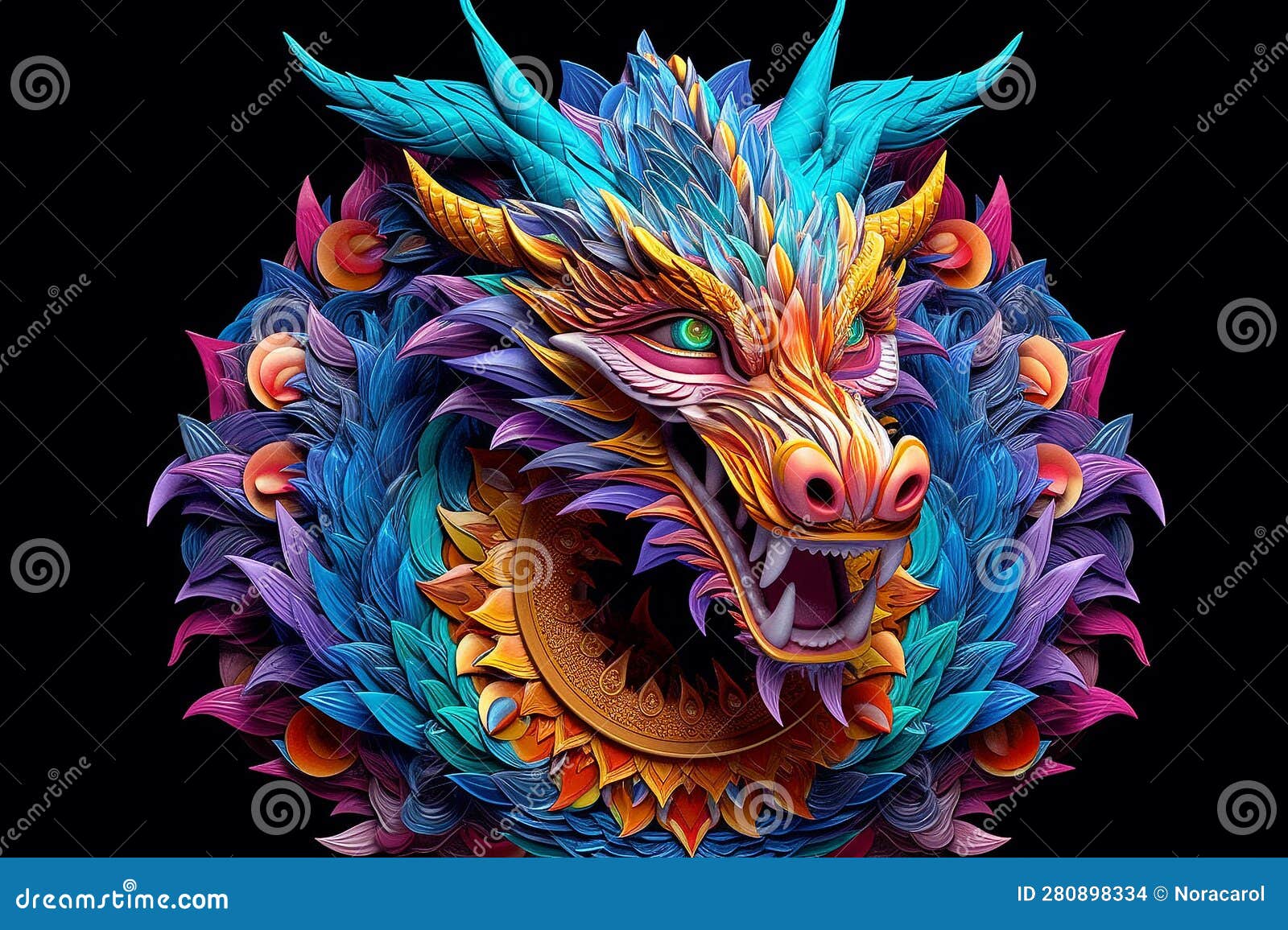 Colorful Dragon Head On Black 4K Background Stock Photography ...