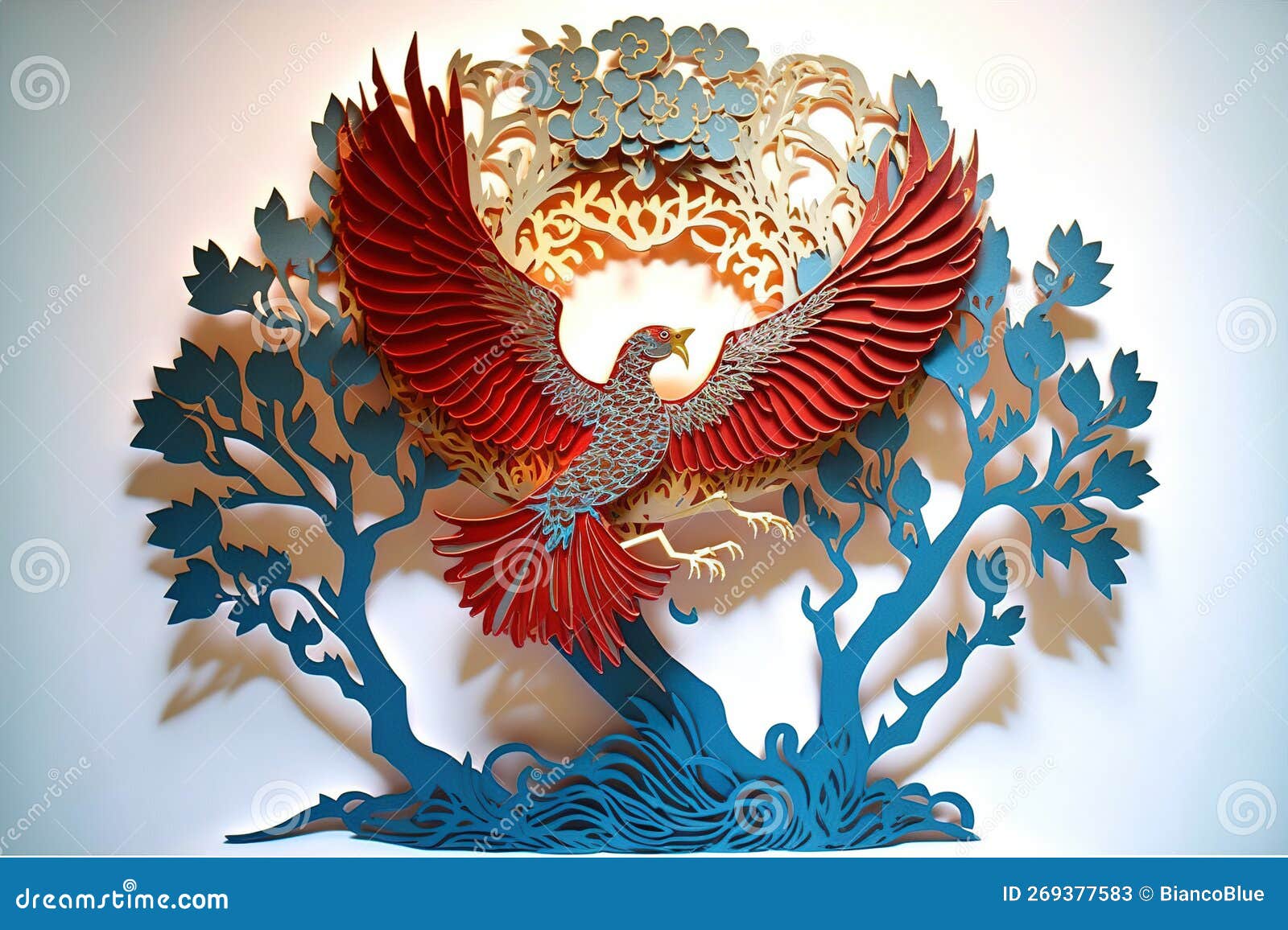 Paper Cut Art Style Image of Pheonix Rising Stock Illustration ...