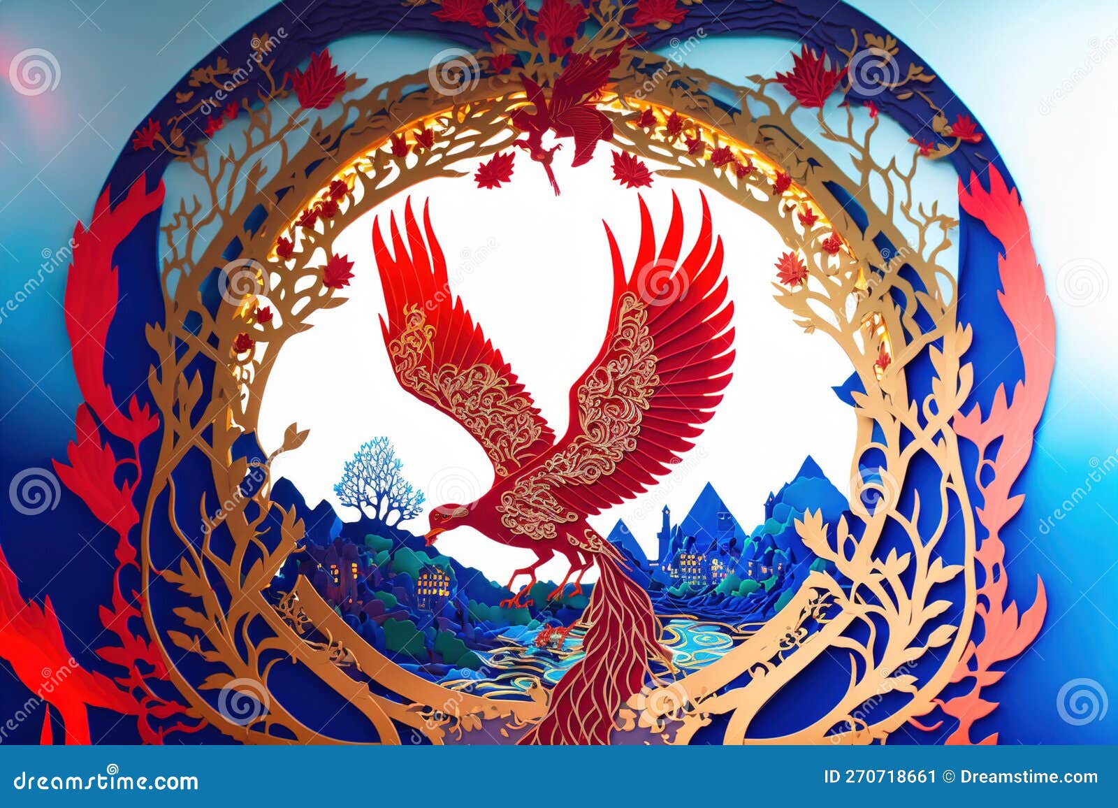 Paper Cut Art Style Image of Pheonix Rising Stock Illustration ...