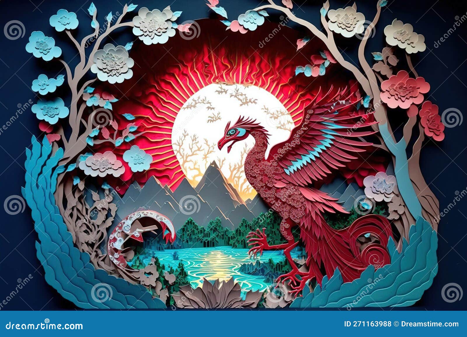 Paper Cut Art Style Image of Pheonix Rising Stock Illustration ...