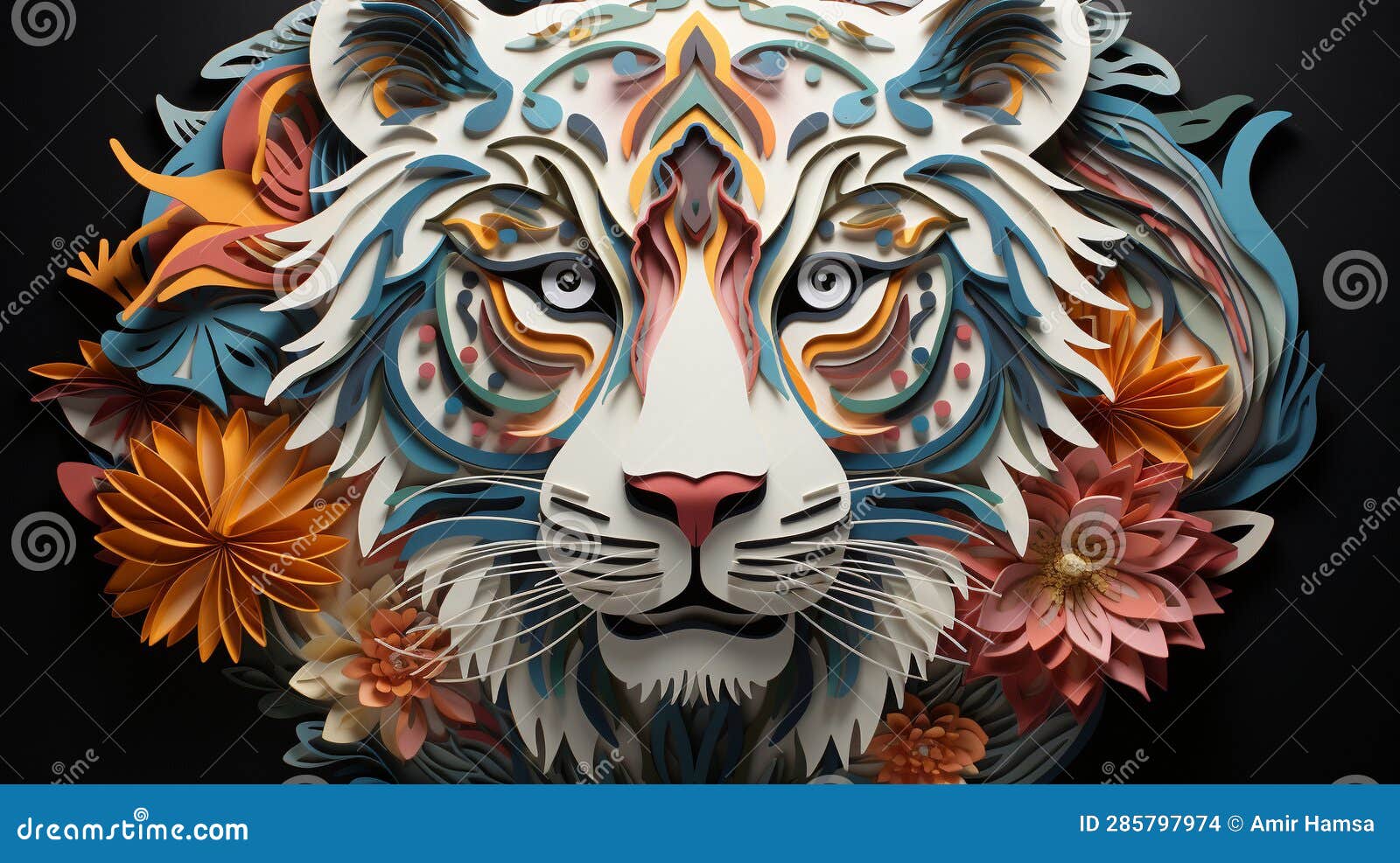 Paper Cut Art of a Tiger Head Stock Illustration - Illustration of ...