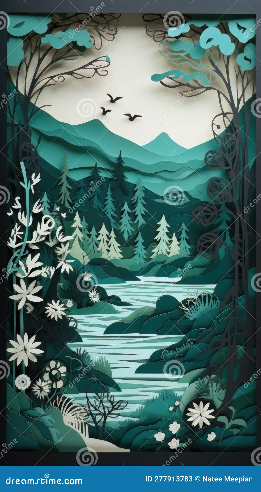 Paper Cut Art Work with Green Nature Forest. Generative AI Stock ...