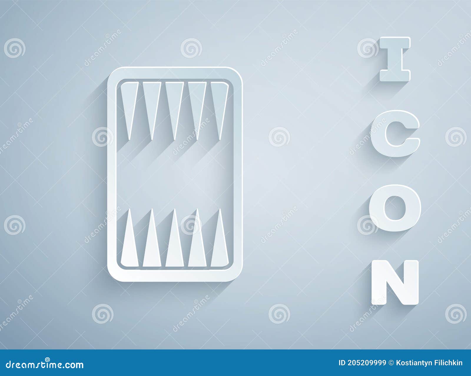 Paper Cut Backgammon Board Icon Isolated on Grey Background. Paper Art ...