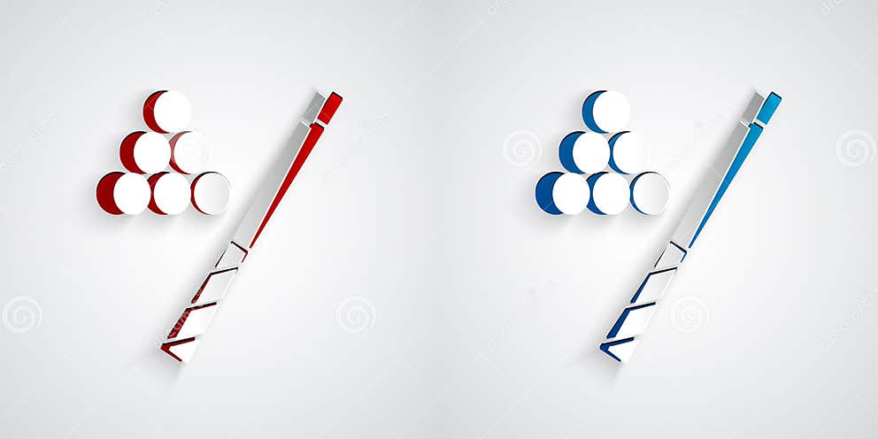 Paper Cut Billiard Cue and Ball Icon Isolated on Grey Background. Paper ... Paper Cut Billiard Cue and Ball Icon Isolated on Grey Background. Paper ...