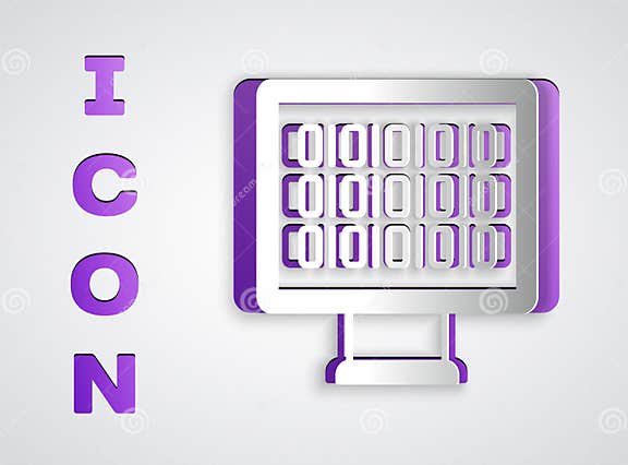 Paper Cut Binary Code Icon Isolated on Grey Background. Paper Art Style Stock Illustration ...