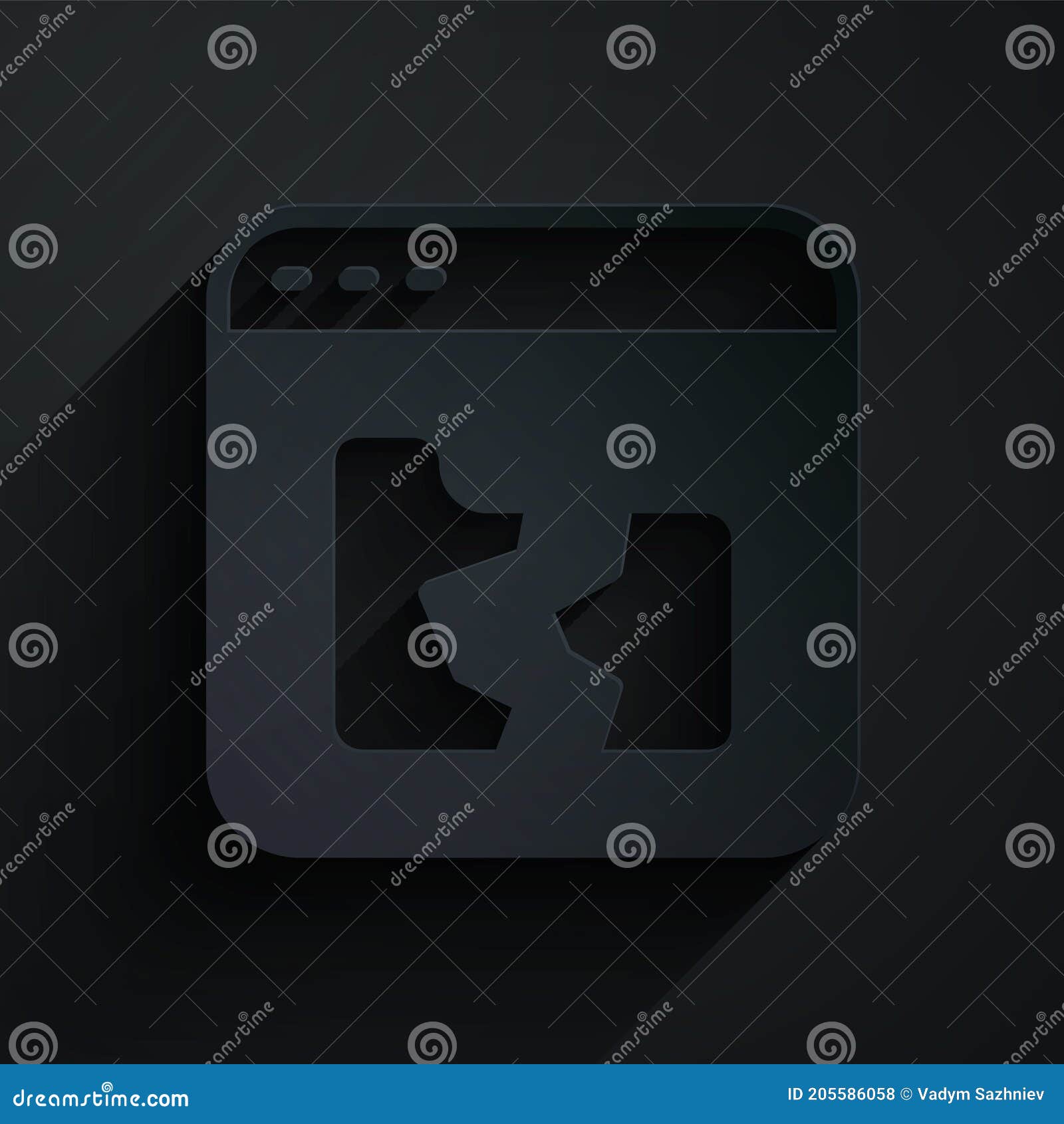 Paper Cut Broken File Icon Isolated on Black Background. Paper Art ...