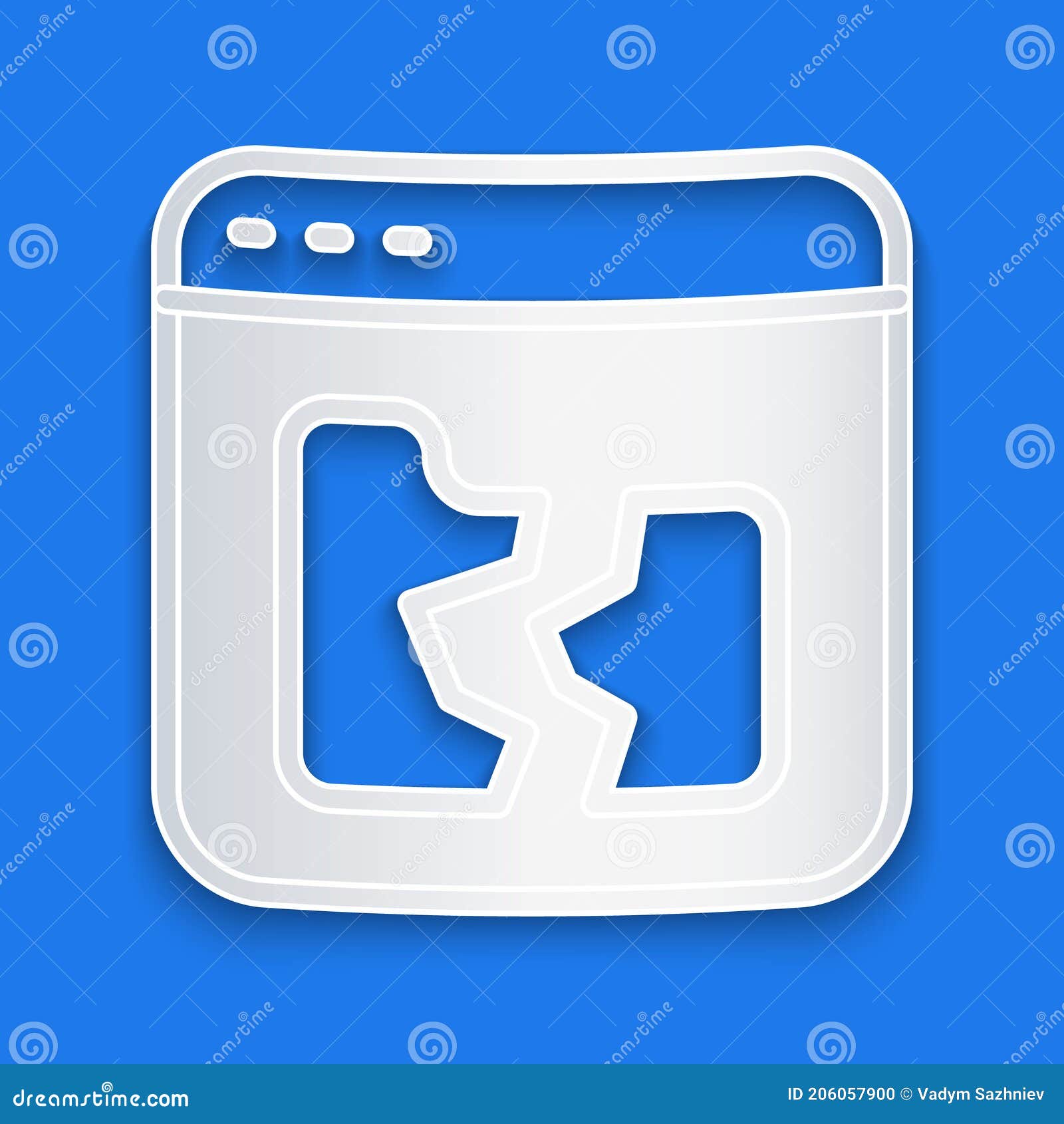 Paper Cut Broken File Icon Isolated on Blue Background. Paper Art Style ...