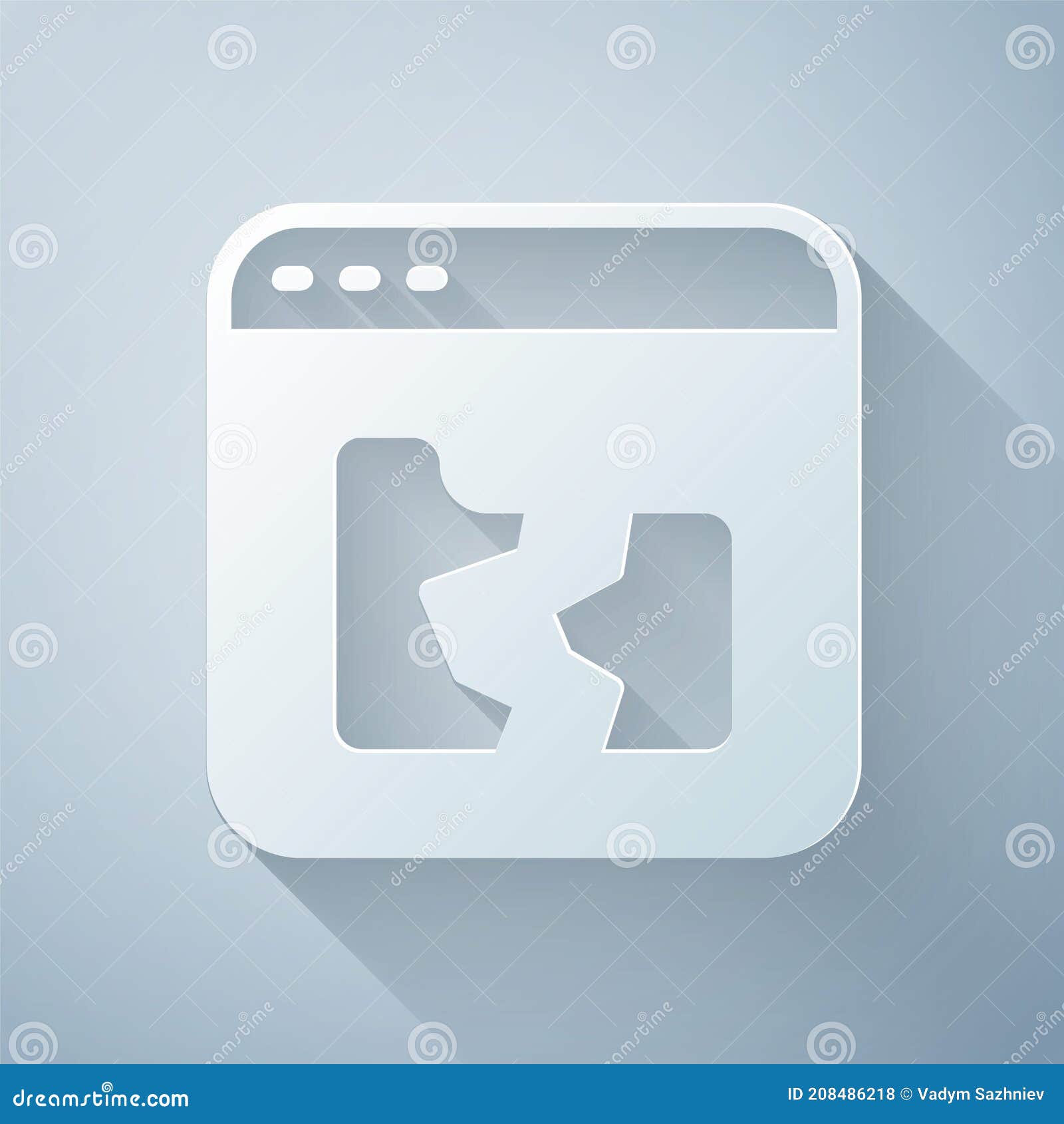 Paper Cut Broken File Icon Isolated on Grey Background. Paper Art Style ...