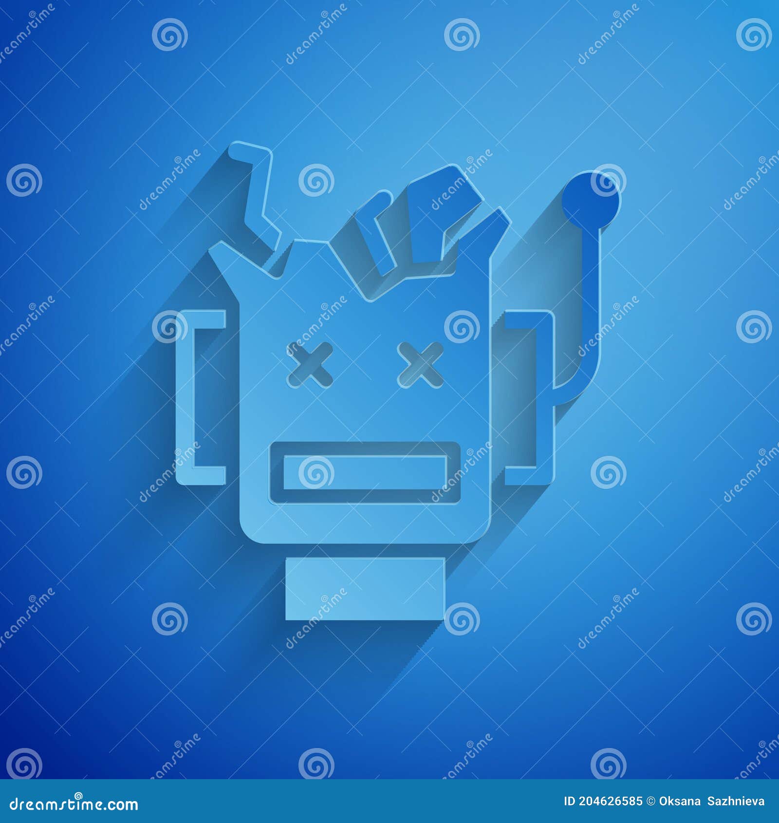 Paper Cut Broken Robot Icon Isolated on Blue Background. Artificial ...