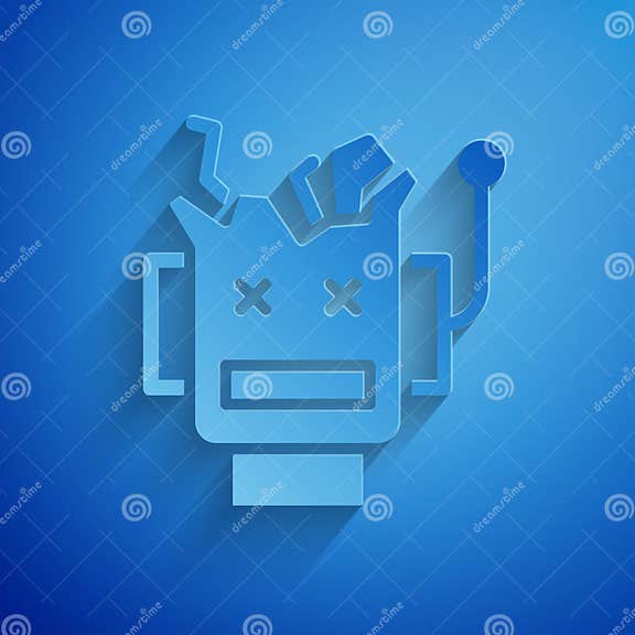 Paper Cut Broken Robot Icon Isolated on Blue Background. Artificial ...