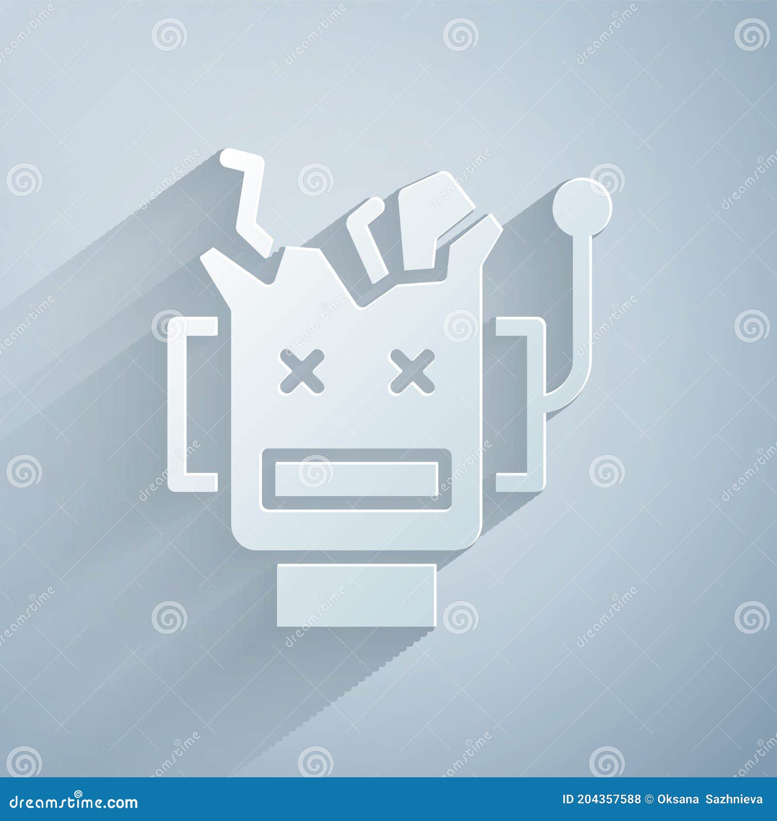 Paper Cut Broken Robot Icon Isolated on Grey Background. Artificial ...