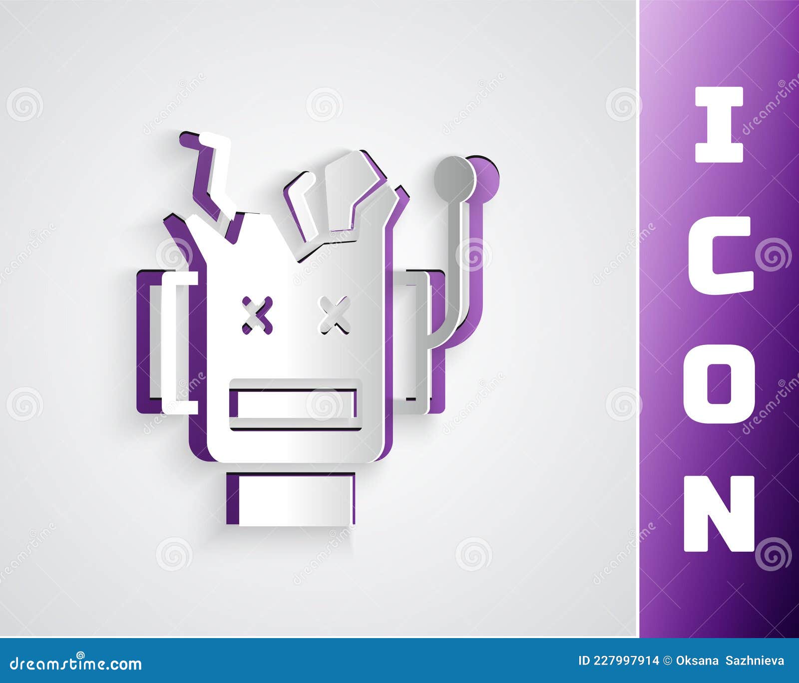 Paper Cut Broken Robot Icon Isolated on Grey Background. Artificial ...