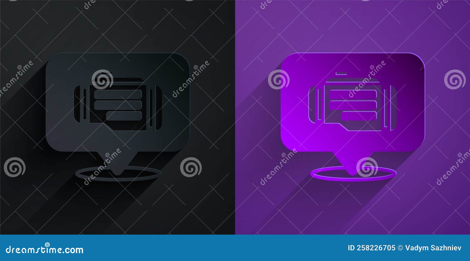 Paper Cut Check Engine Icon Isolated on Black on Purple Background ...