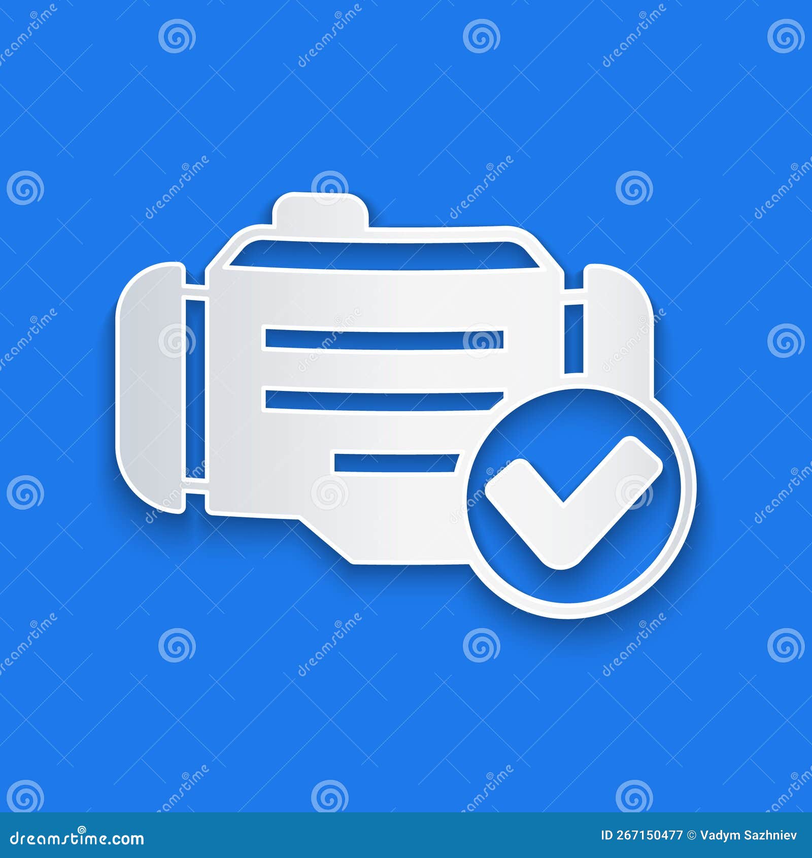 Paper Cut Check Engine Icon Isolated on Blue Background. Paper Art ...