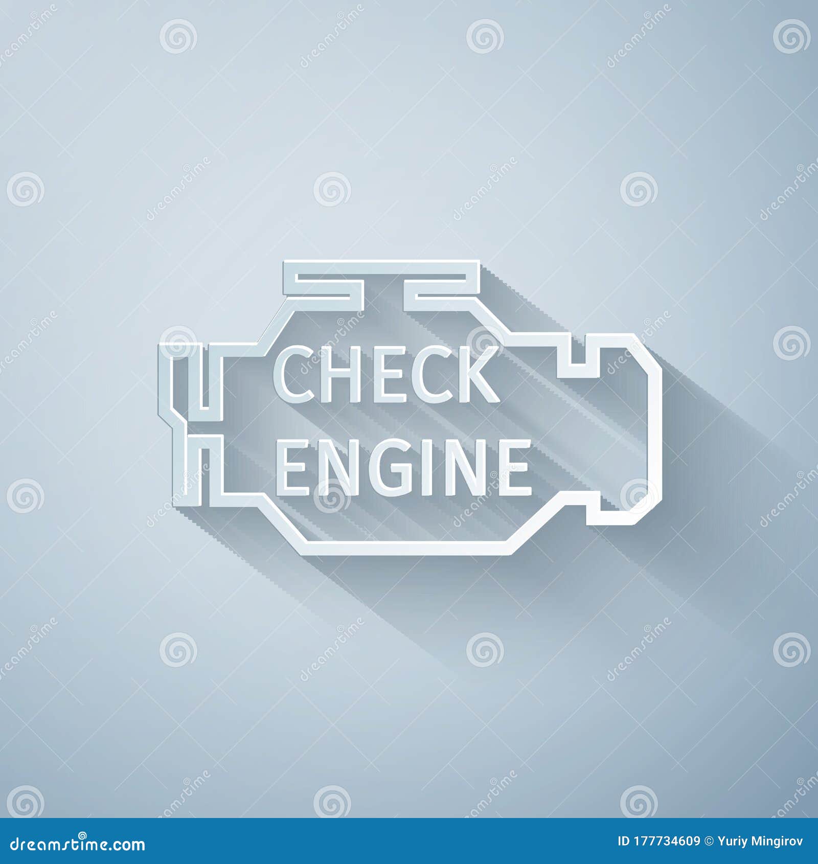 Paper Cut Check Engine Icon Isolated on Grey Background. Paper Art ...